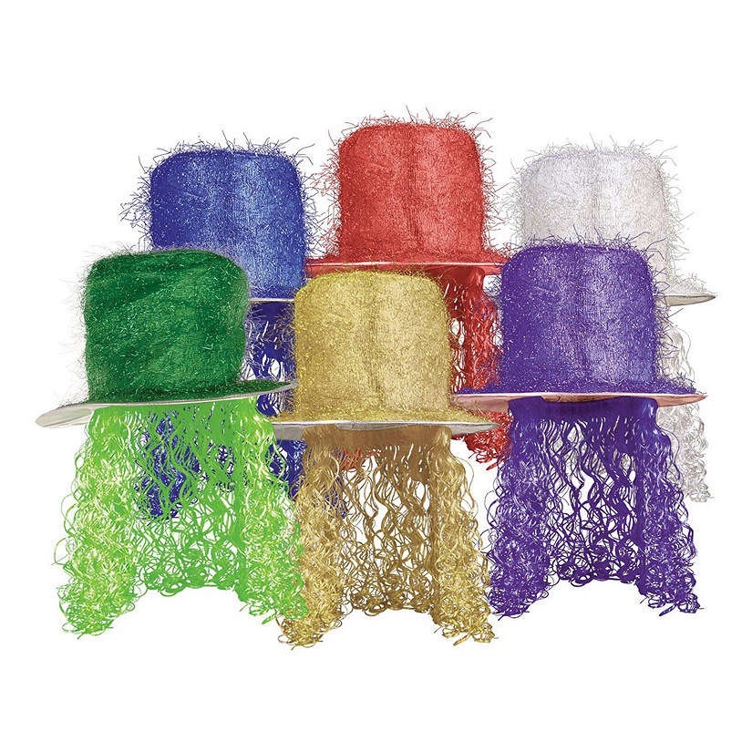 Beistle - Tinsel Top Hat w/Curly Wig - 6 Pack | Oriental Trading