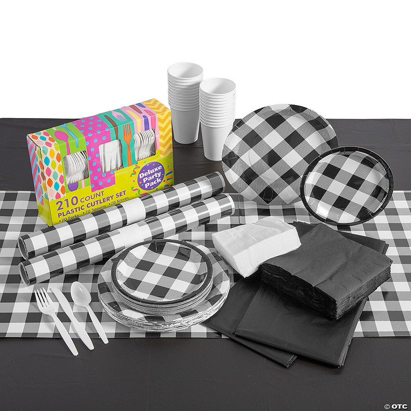 Black & White Buffalo Plaid Tableware Kit for 24