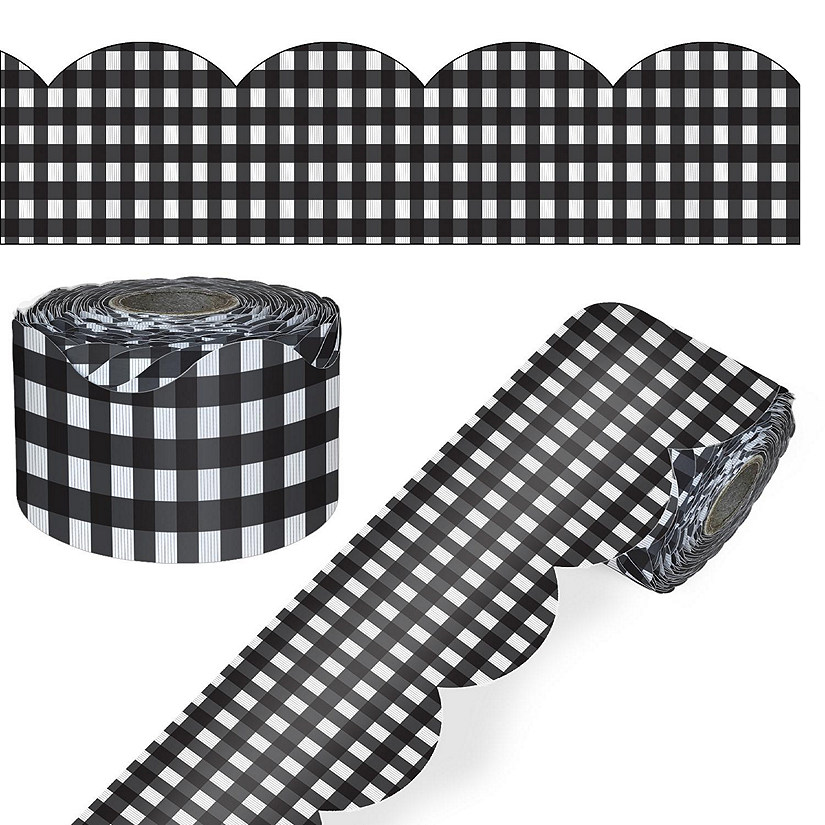 Black Gingham Rolled Scalloped Bulletin Board Borders | Oriental Trading