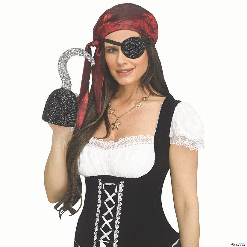 Black Plastic Pirate Hook Hand with Rhinestone Bling Costume Accessory ...