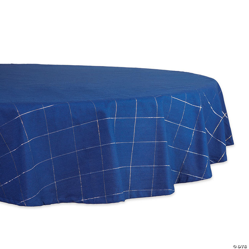 Blue Metallic Windowpane Tablecloth 70 Round
