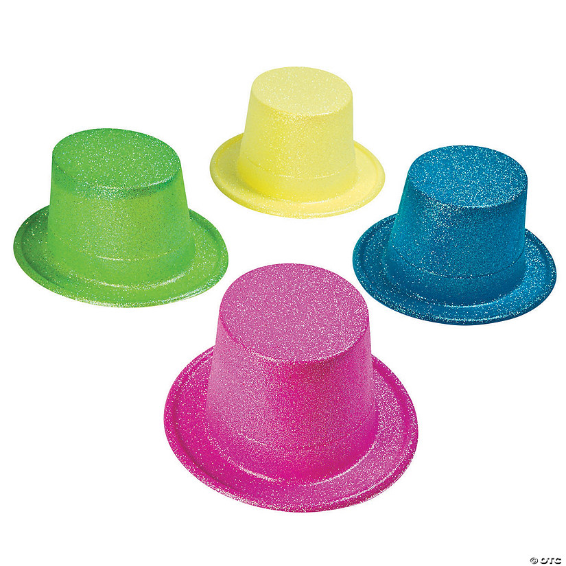 Bright Neon Glitter Top Hats - 12 Pc. - Discontinued