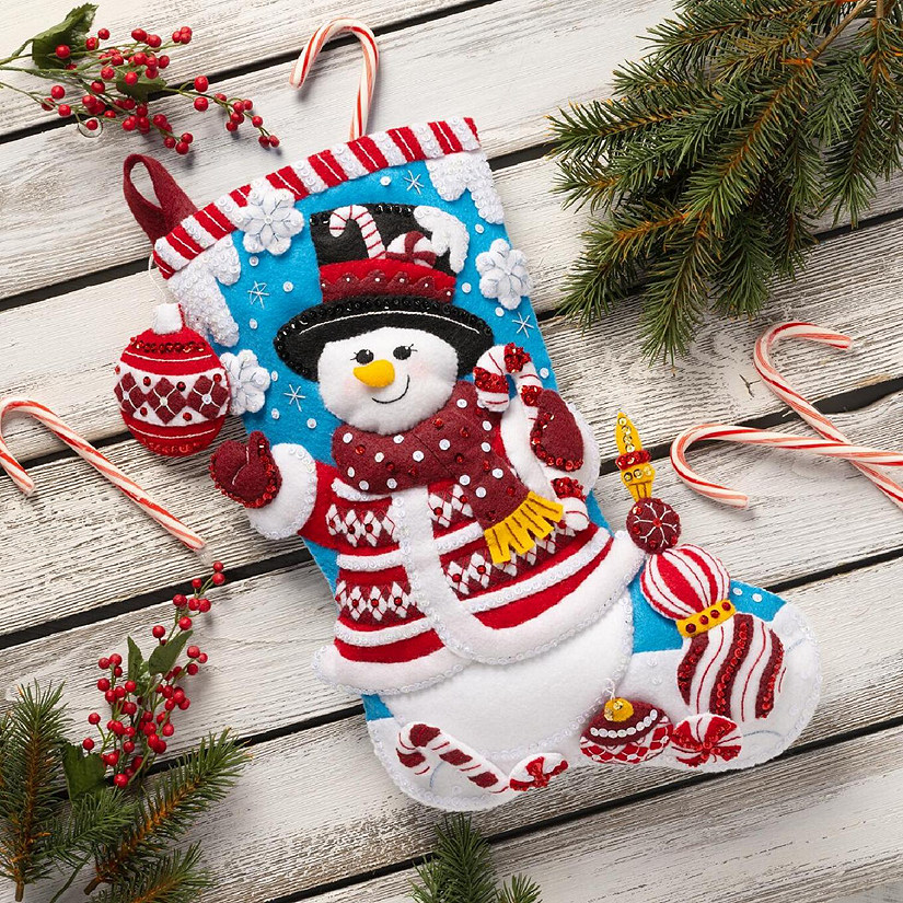 Bucilla Felt Stocking Applique Kit 18" Long-Peppermint Snowman ...