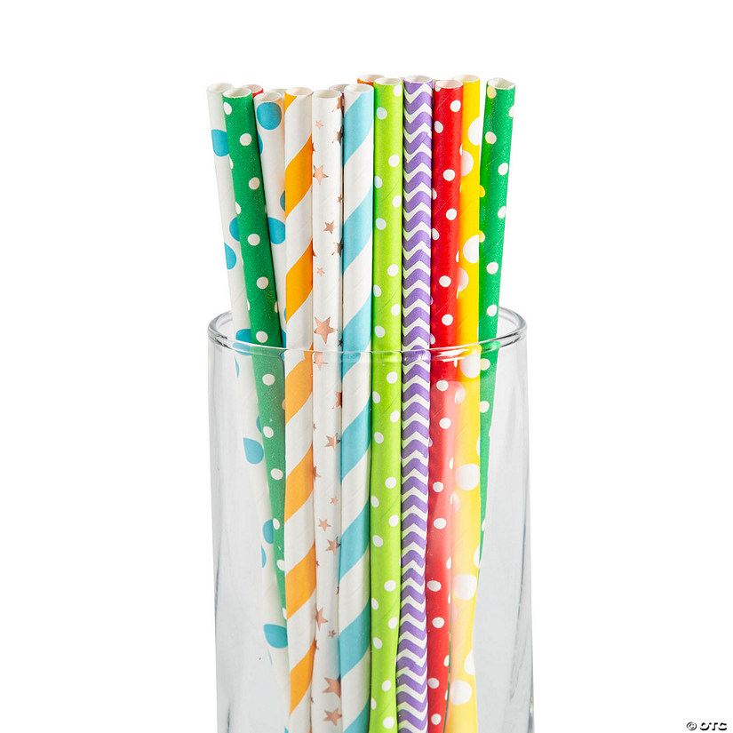 Bulk 100 Pc. Colorful Paper Straw Assortment | Oriental Trading