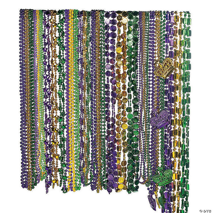 Bulk 100 Pc. Metallic Mardi Gras Bead Necklace Assortment | Oriental ...