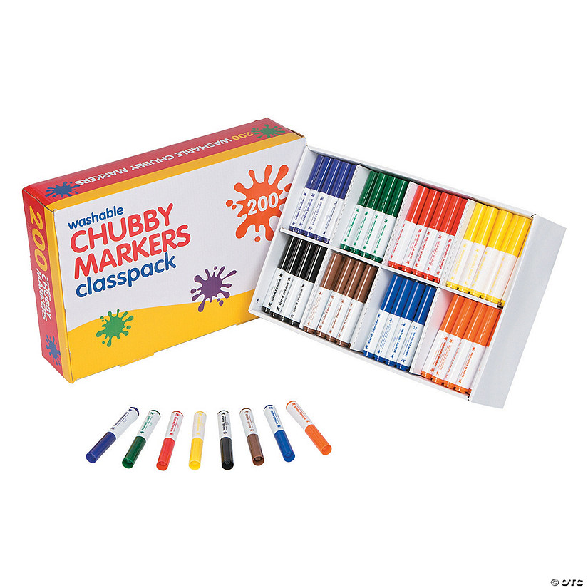 Bulk 200 Pc. Chubby Washable Marker Classpack - 8 Colors Per Pack ...