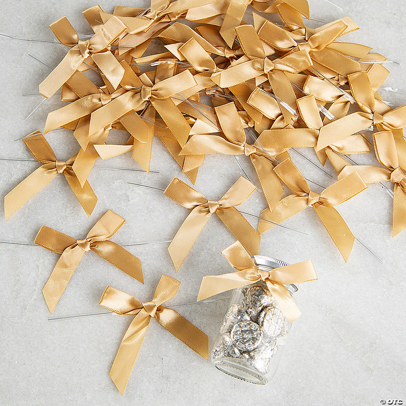 Bulk 200 Pc. Gold Twist Tie Satin Bows | Oriental Trading