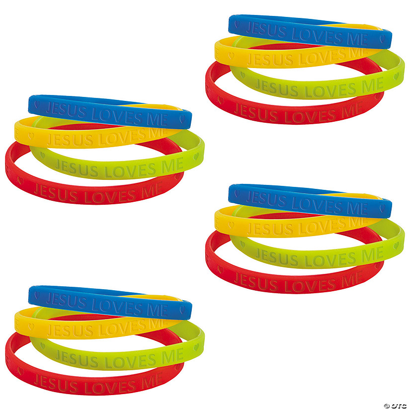 Bulk 48 Pc. Jesus Loves Me Thin Band Rubber Bracelets | Oriental Trading