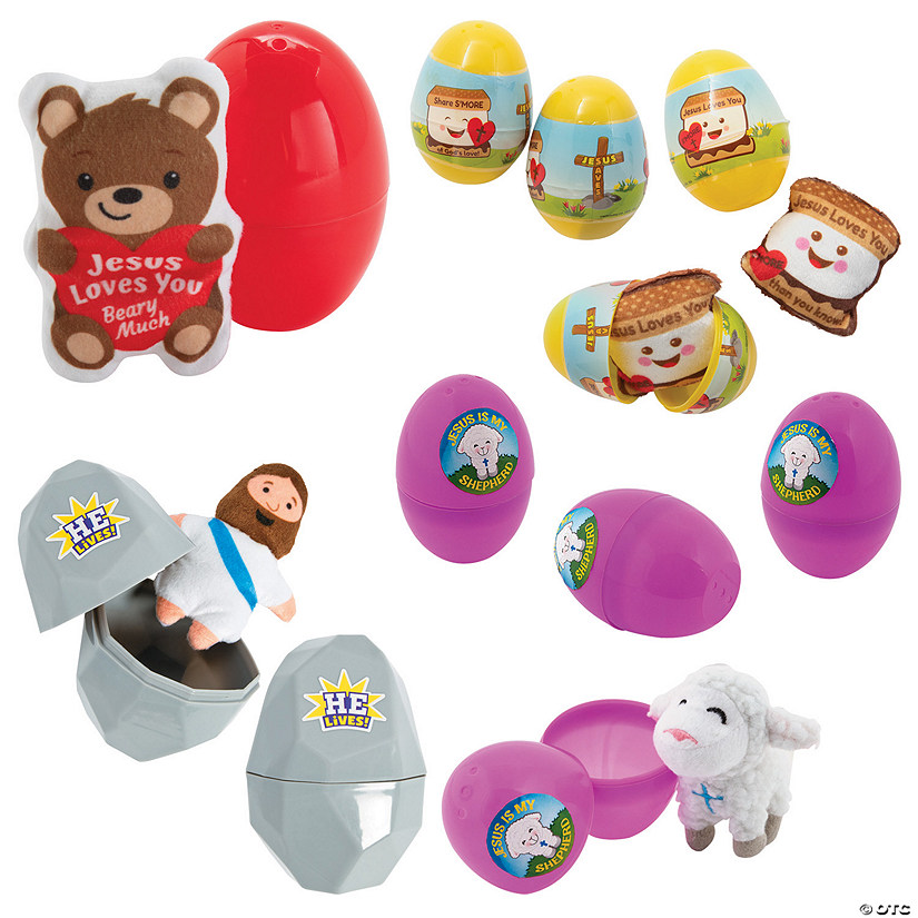 Bulk 48 Pc. Religious Stuffed Toy-Filled Plastic Easter Egg Assortment