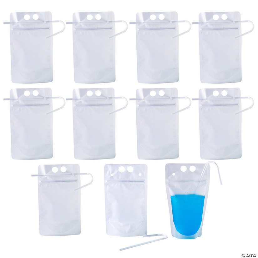 Bulk 50 Ct. Clear Collapsible Plastic Drink Pouches with Straws ...