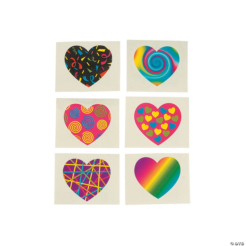 Bulk 72 Pc. Funky Heart Temporary Tattoos