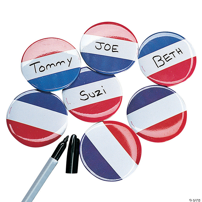 Bulk 72 Pc. Red, White & Blue Name Buttons - Discontinued
