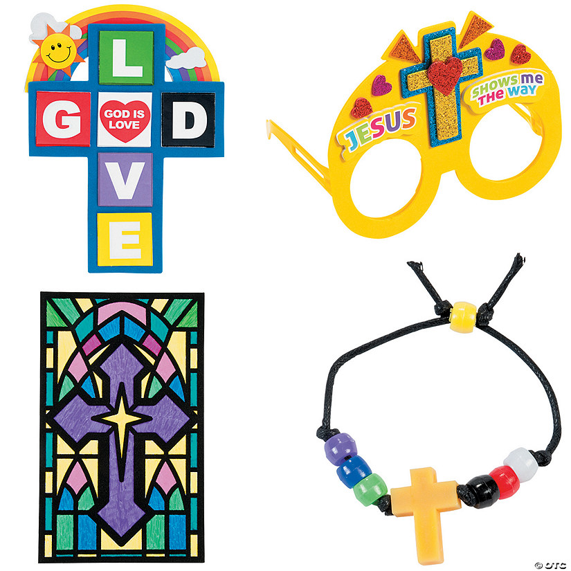 Bulk Religious Cross Activity & Craft Kit Assortment - Makes 48