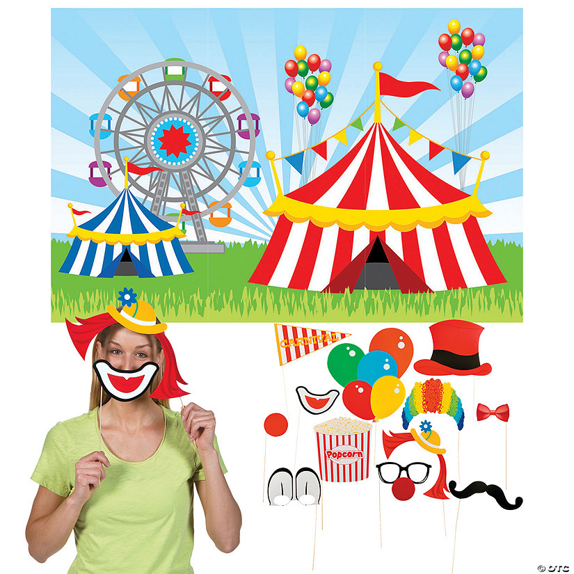 Carnival Photo Booth Backdrop & Props Kit - 15 Pc.