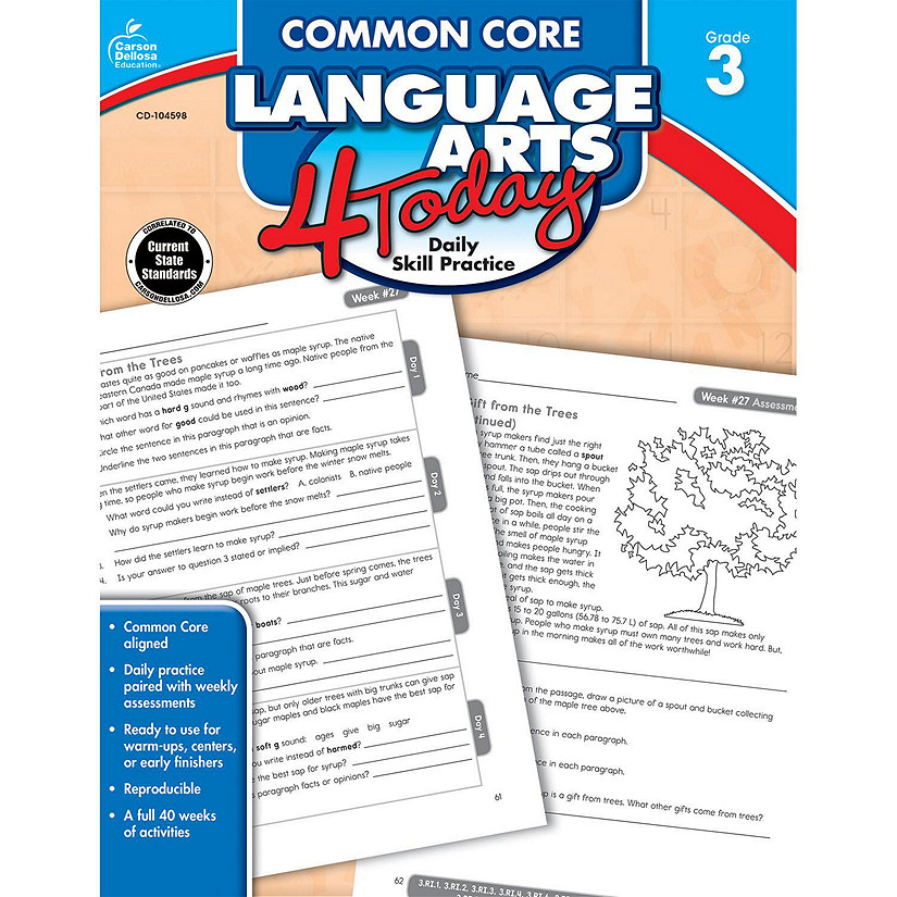 Carson Dellosa Common Core Language Arts 4 Today, Grade 3 Workbook