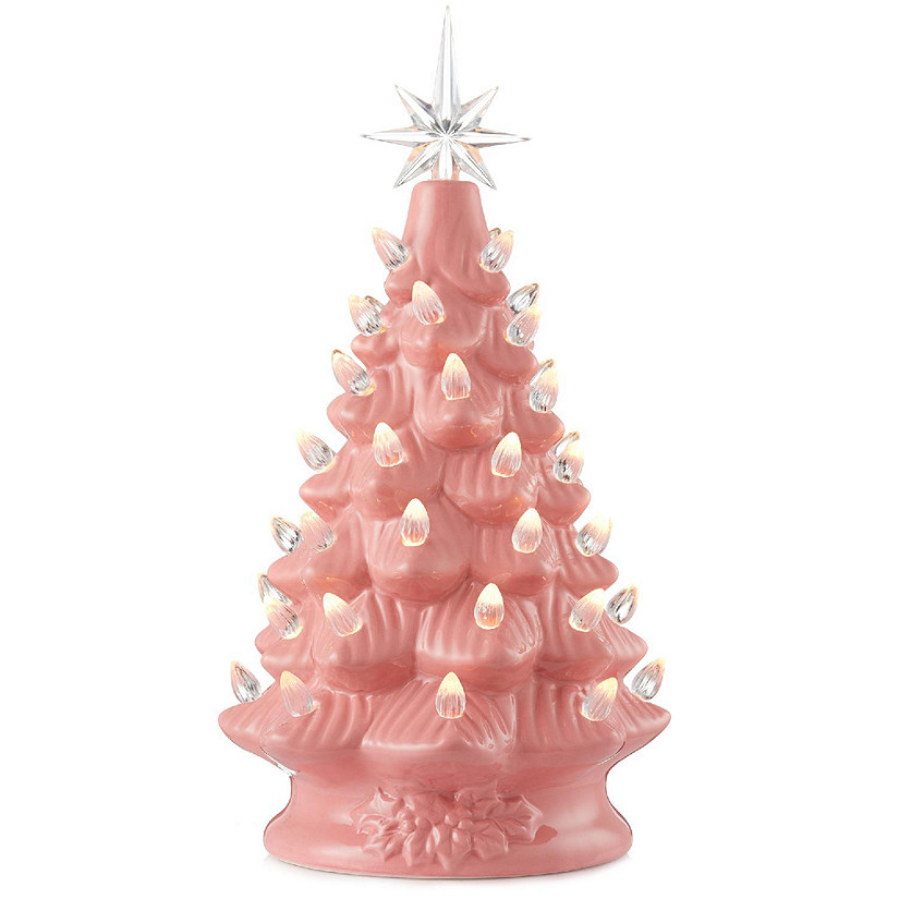 Casafield 12" Pre-Lit Pink Ceramic Tree Hand-Painted Tabletop with ...
