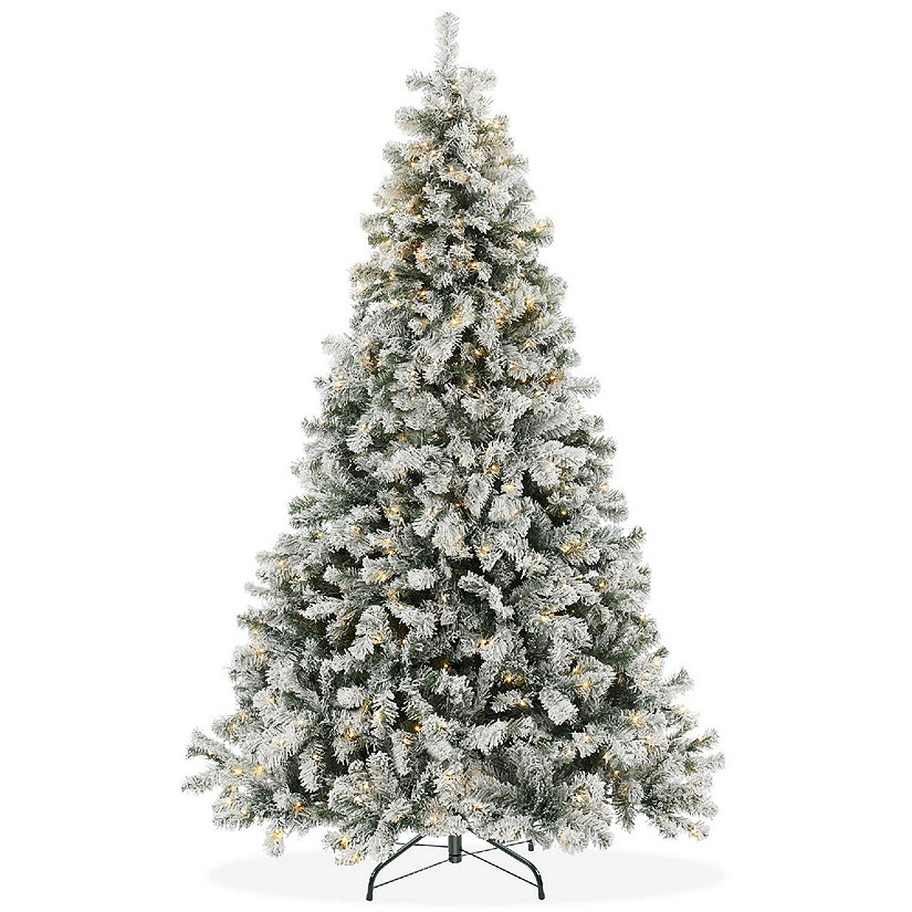 Casafield 7.5FT Pre-Lit Snow Flocked Pine Artificial Christmas Tree, 9 Light Sequences ...