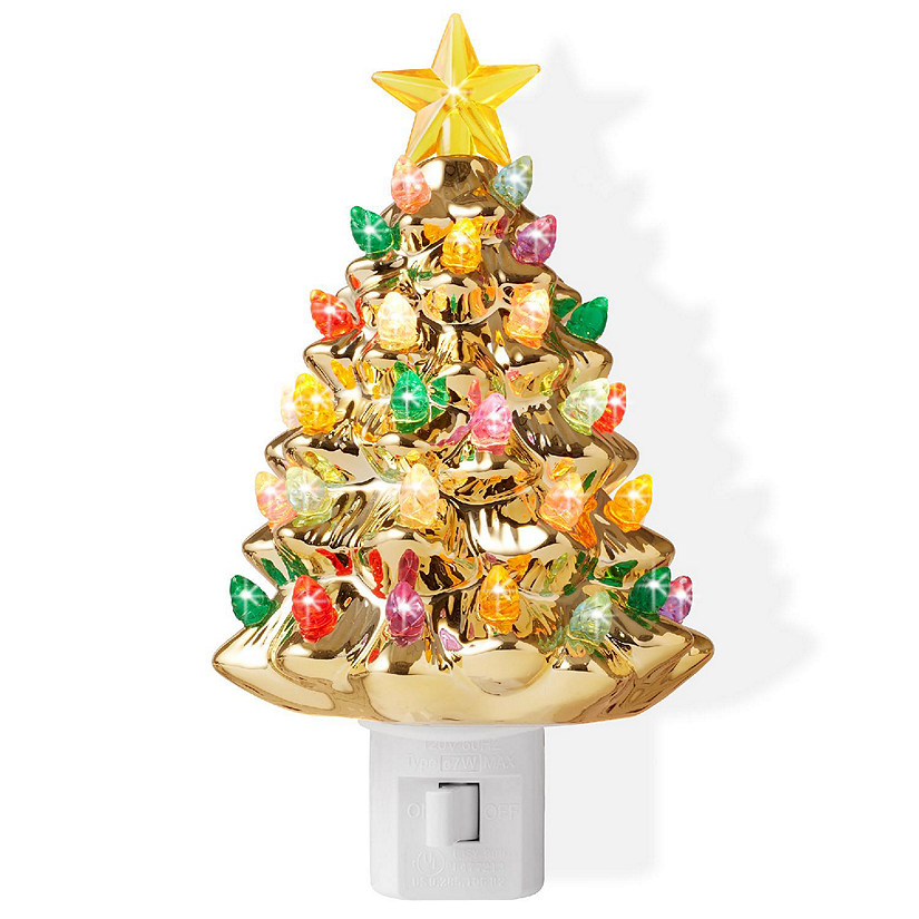 Casafield Ceramic Gold Christmas Tree Plug-in Decorative Night Light