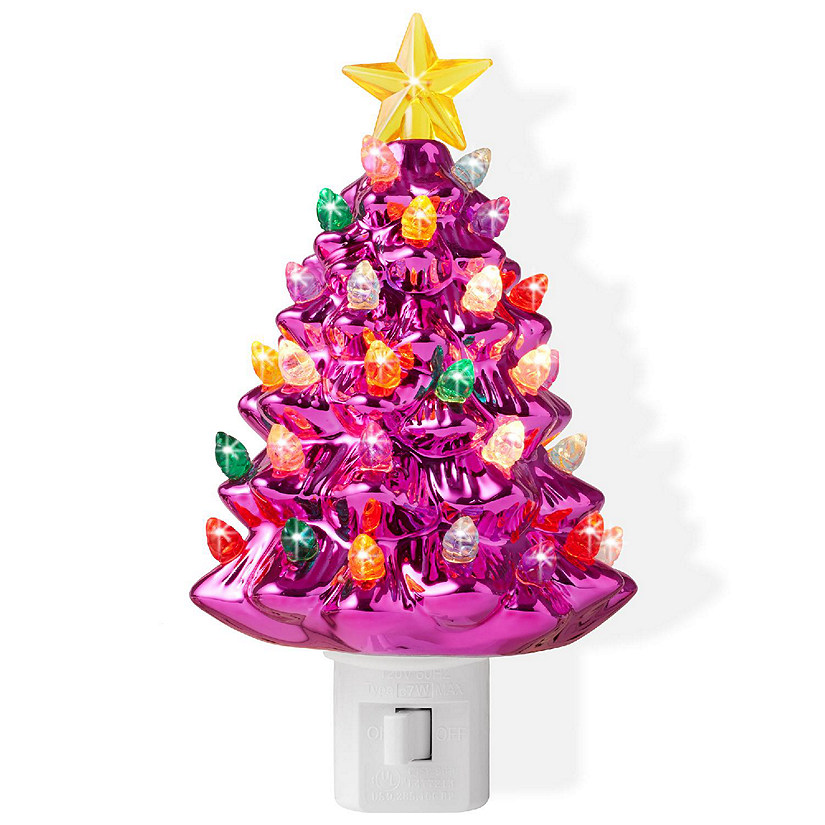 Casafield Ceramic Pink Christmas Tree Plug-in Decorative Night Light ...