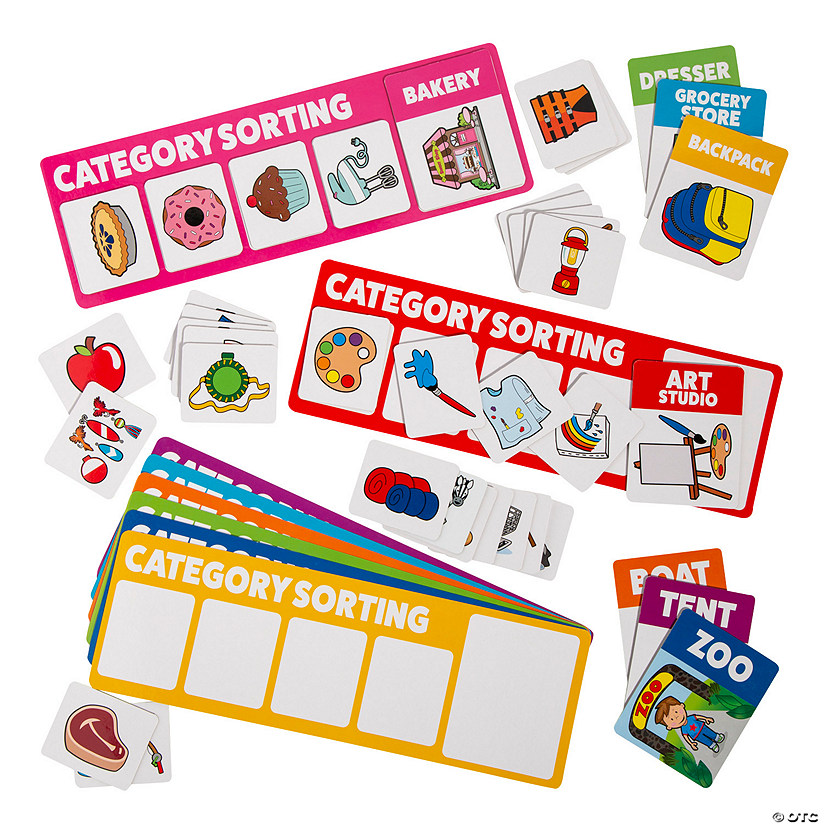 Category Sorting Picture Card Cardstock Activity with Storage Bag - 48 ...