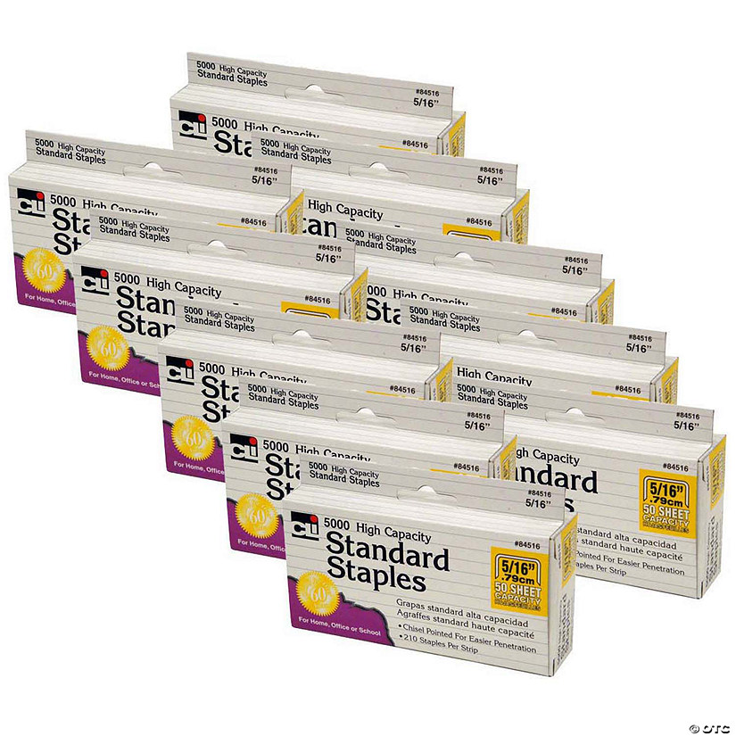 Charles Leonard High Capacity Standard Staples, 5000 Per Pack, 10 Packs ...