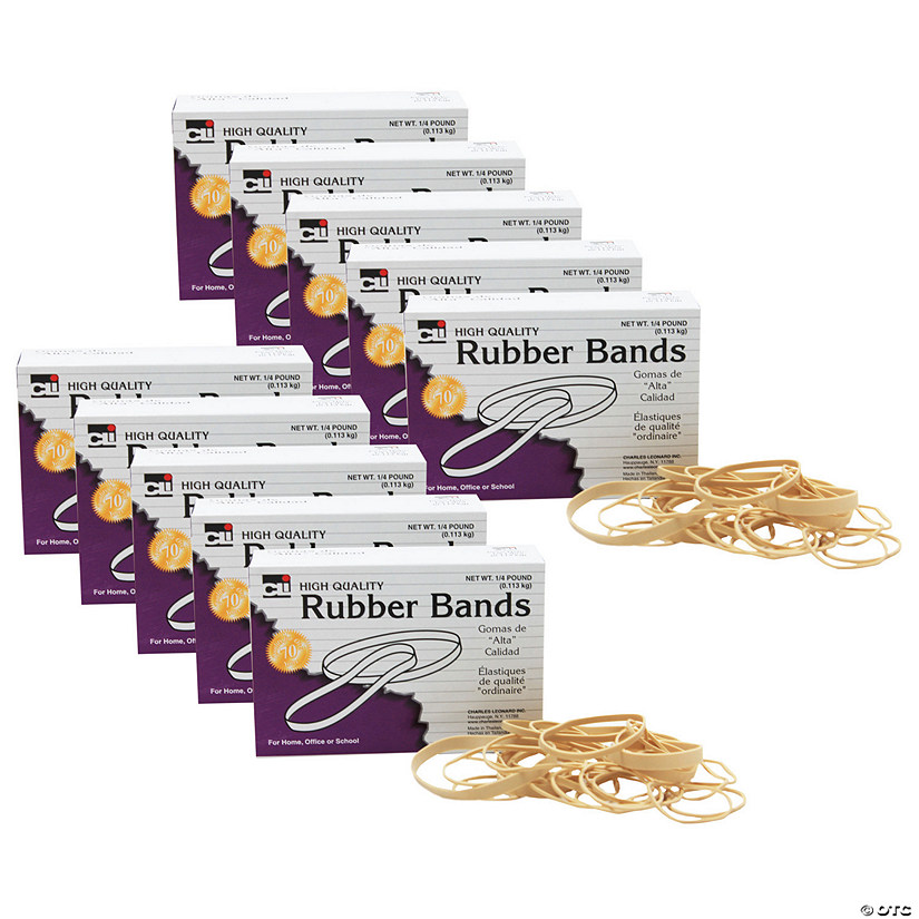Charles Leonard Rubber Bands Assorted Sizes, 1/4 lb Box, 10 Boxes ...