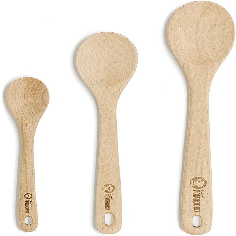 Chef Pomodoro Wooden Spoons for Cooking 3-Piece Set, Solid Beechwood ...