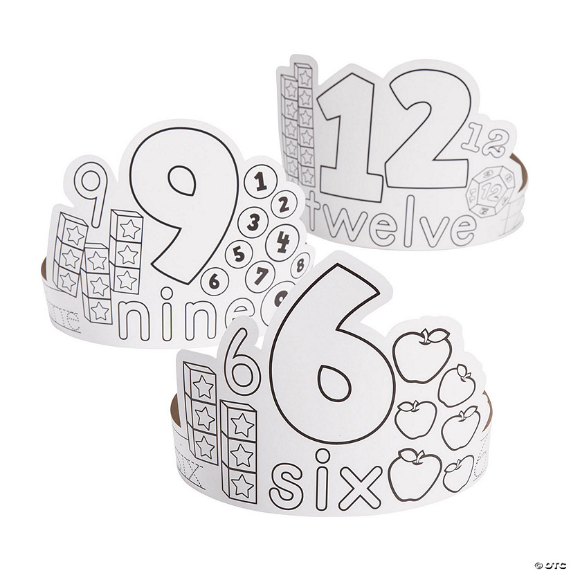 Color Your Own Number Crowns - 12 Pc. - Discontinued