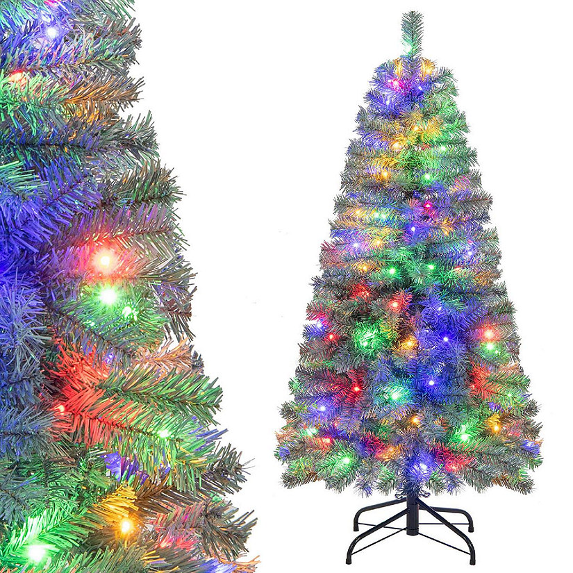 Costway 4.5 FT Artificial Xmas Tree with 256 Branch Tips 100 LED Lights ...