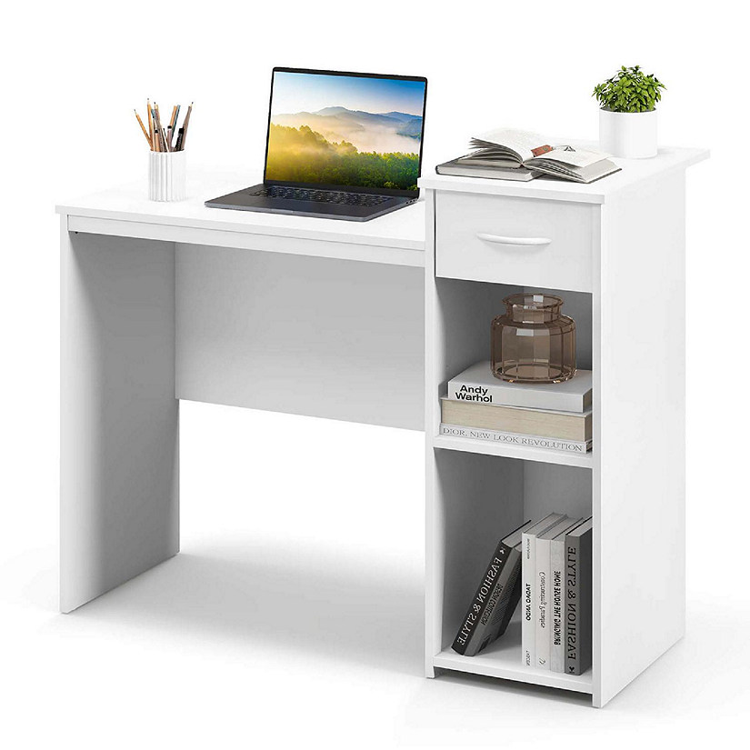 Costway Computer Desk with Drawer Modern Laptop PC Desk with Adjustable ...