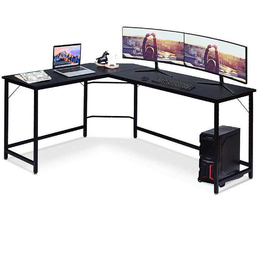 Costway L-Shaped Computer Desk Corner Workstation Study Gaming Table ...
