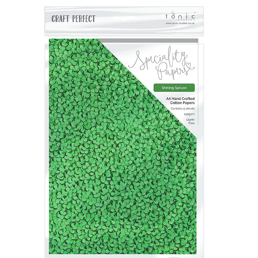 Craft Perfect Handcrafted Embossed Cotton Papers A4 5/Pkg-Shining Spruce