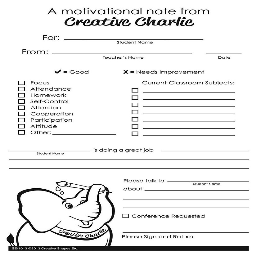 Creative Shapes Etc. - Notes From Teachers - Creative Charlie Motivational