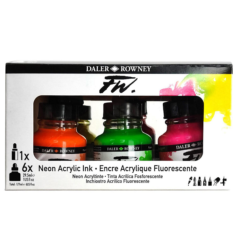 Daler-Rowney FW Acrylic Ink Set 6/Pkg-Neon | Oriental Trading