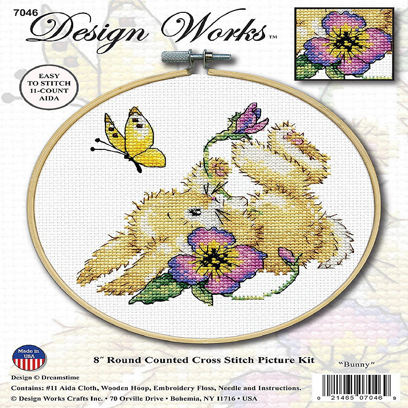 Design Works Counted Cross Stitch Kit 8" Round-Bunny (11 Count)