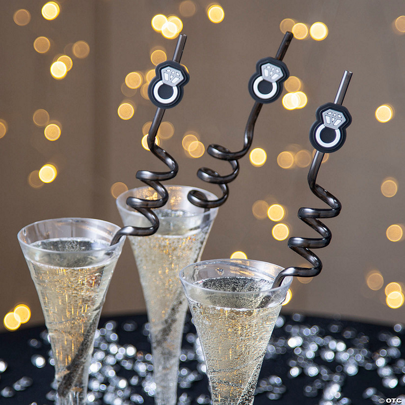 Diamond Ring Black Silly Straws - 12 Pc. | Oriental Trading