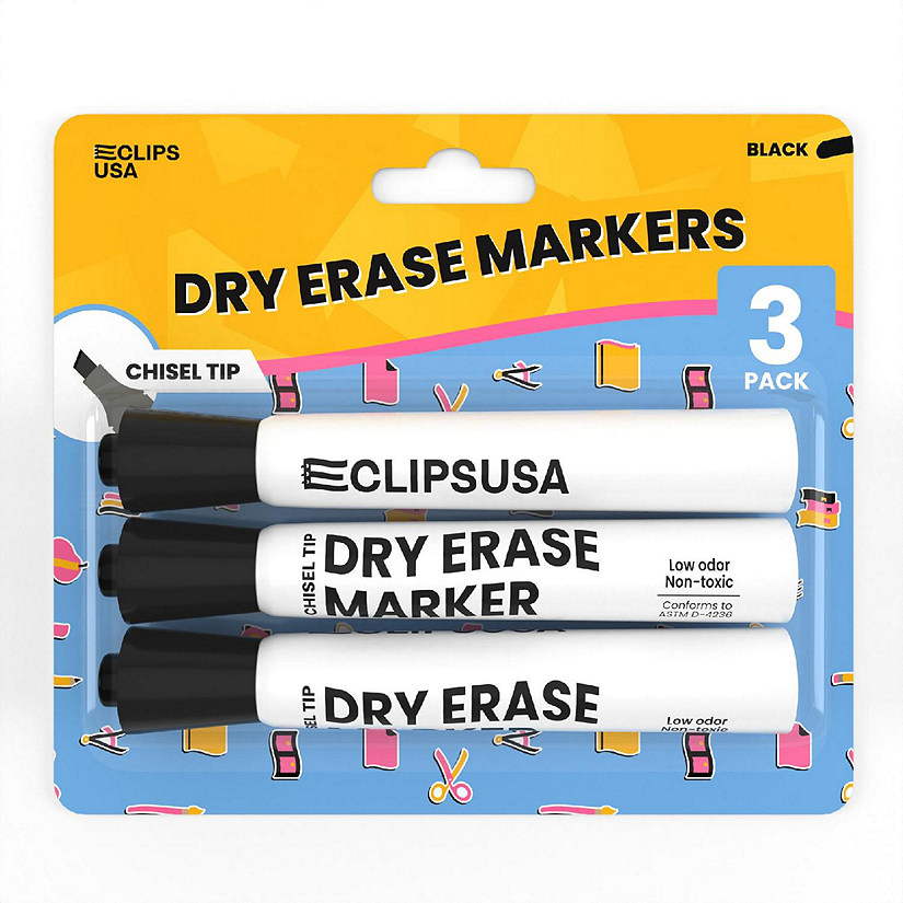 E-Clips USA Dry Erase Markers - Low Odor, Non-Toxic, Black, 3 Pack ...