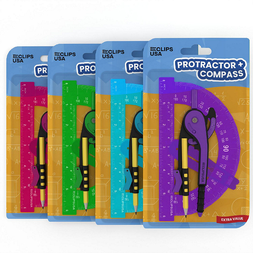 E-Clips USA Ruler Set - Includes Protractor And Compass | Oriental Trading