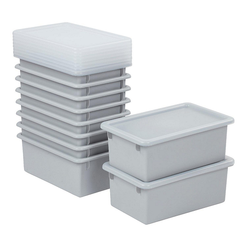 ECR4Kids Cubby Storage Bin with Lid, Multipurpose Organization, Light Grey, 10-Piece