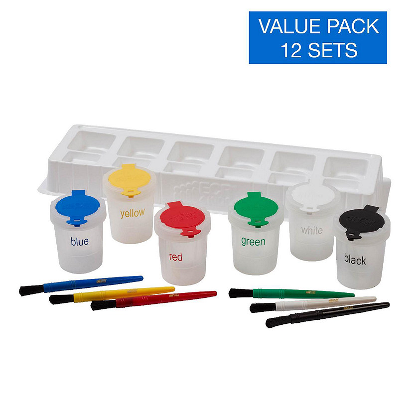 ECR4Kids Large Trilingual Paint Cups and Brushes, Art Set, Assorted, 12 ...