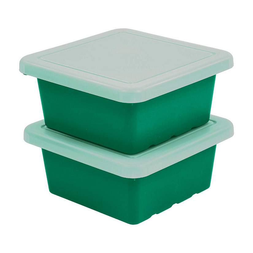 ECR4Kids Square Bin with Lid, Green, 2-Pack | Oriental Trading
