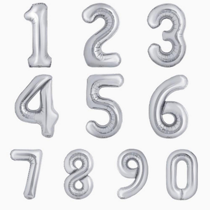 Edge Collections - 16" - Silver - Foil Number Balloons | Oriental Trading