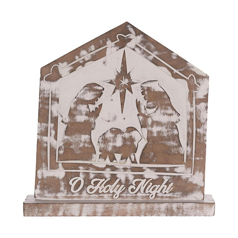 Edge Collections - - White with Brown - Washed Nativity Sign Tabletop ...