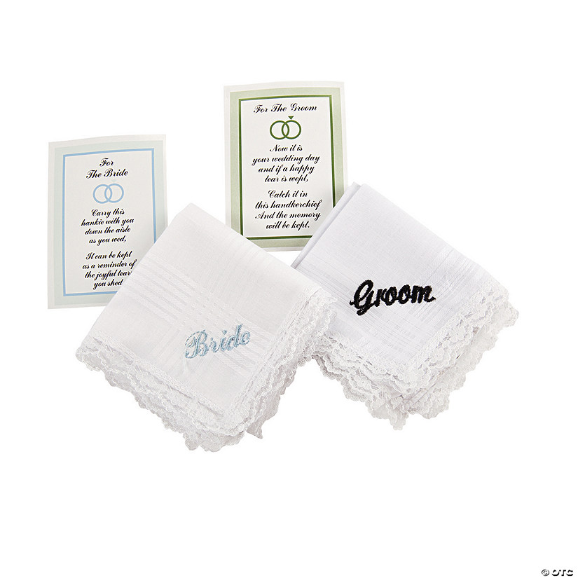 Embroidered Bride & Groom Handkerchief Set - Discontinued