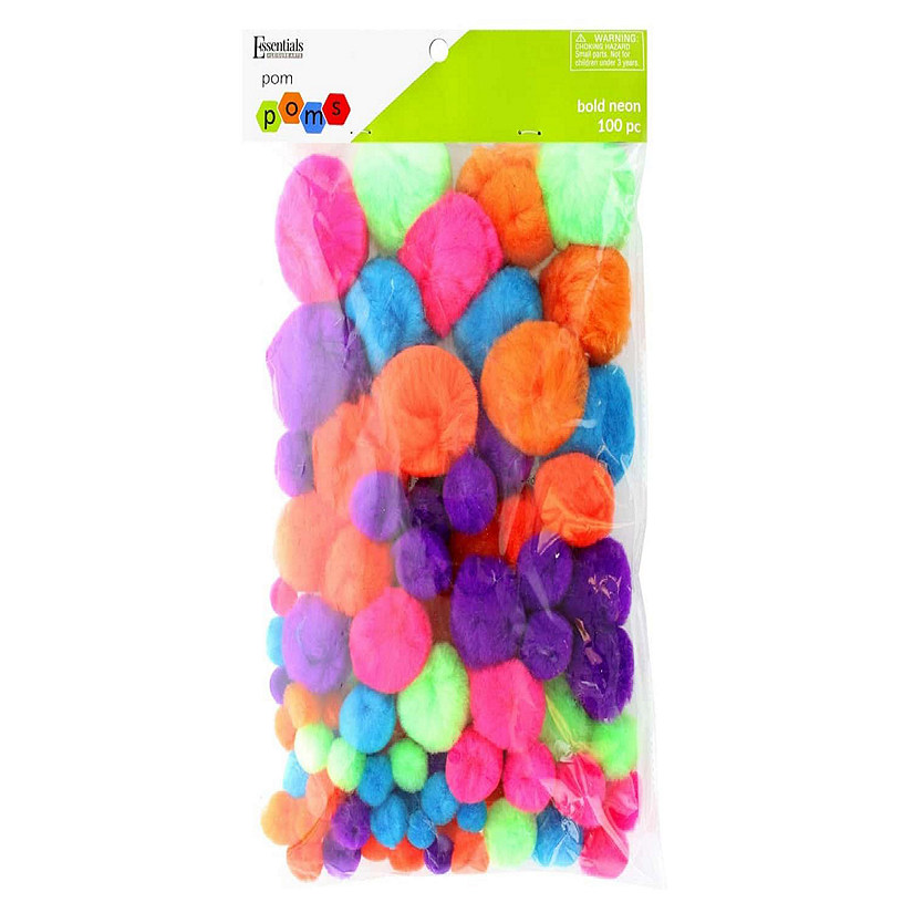 Essentials By Leisure Arts Assorted Pom Poms - Bold Neon 100 pc. (6 Pack)