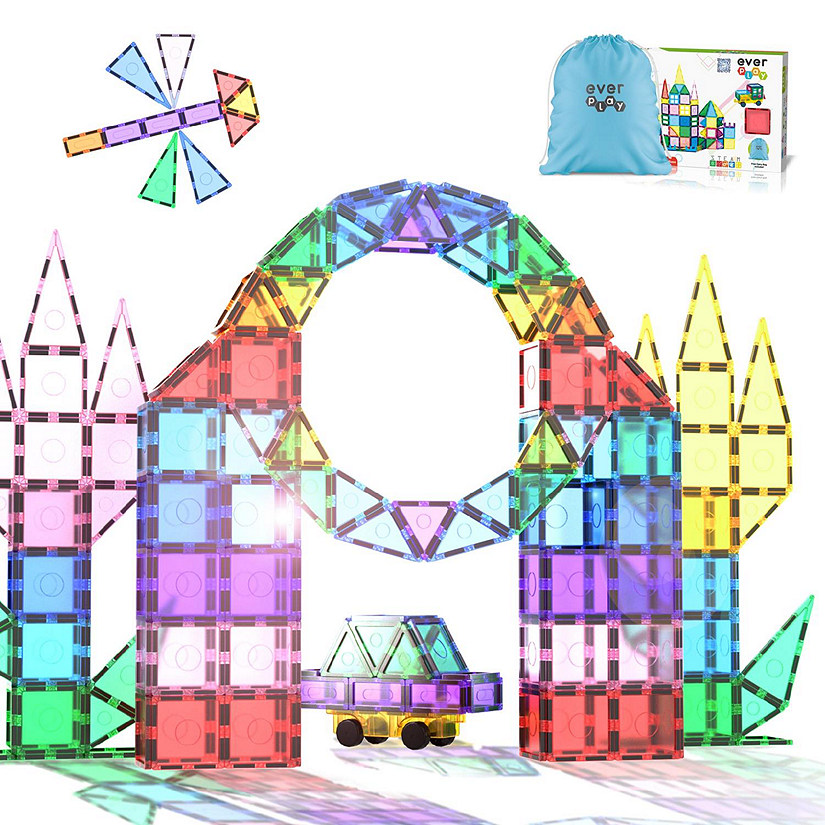 EverPlay 101pc Magnet Tile Building Blocks with Car Base Drawstring Carry Bag | Oriental Trading