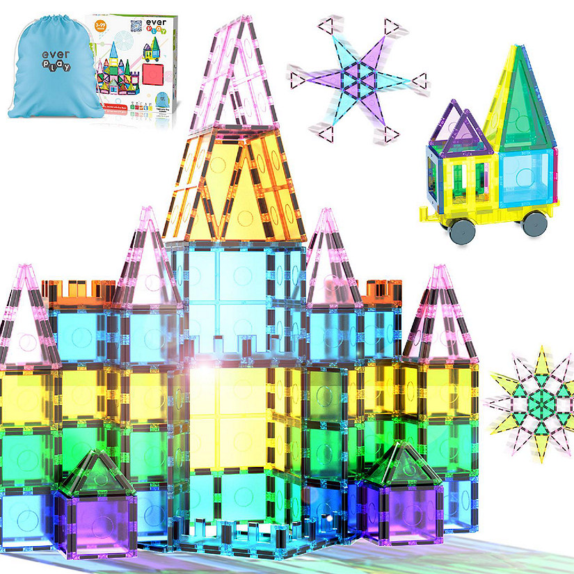 EverPlay 61pc Magnet Tile Building Blocks with Car Base Drawstring ...