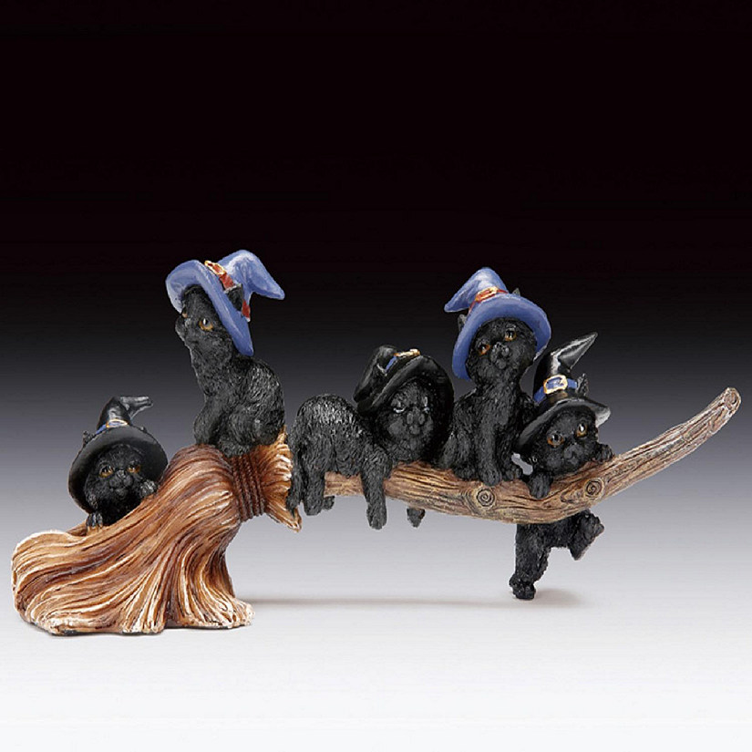 Everspring Import Five Witch Cats with Broom Figurine 4 Inch Multicolor