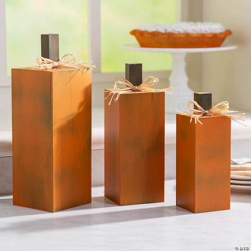 Fall Pumpkin Wood Block Set - 3 Pc. - Discontinued