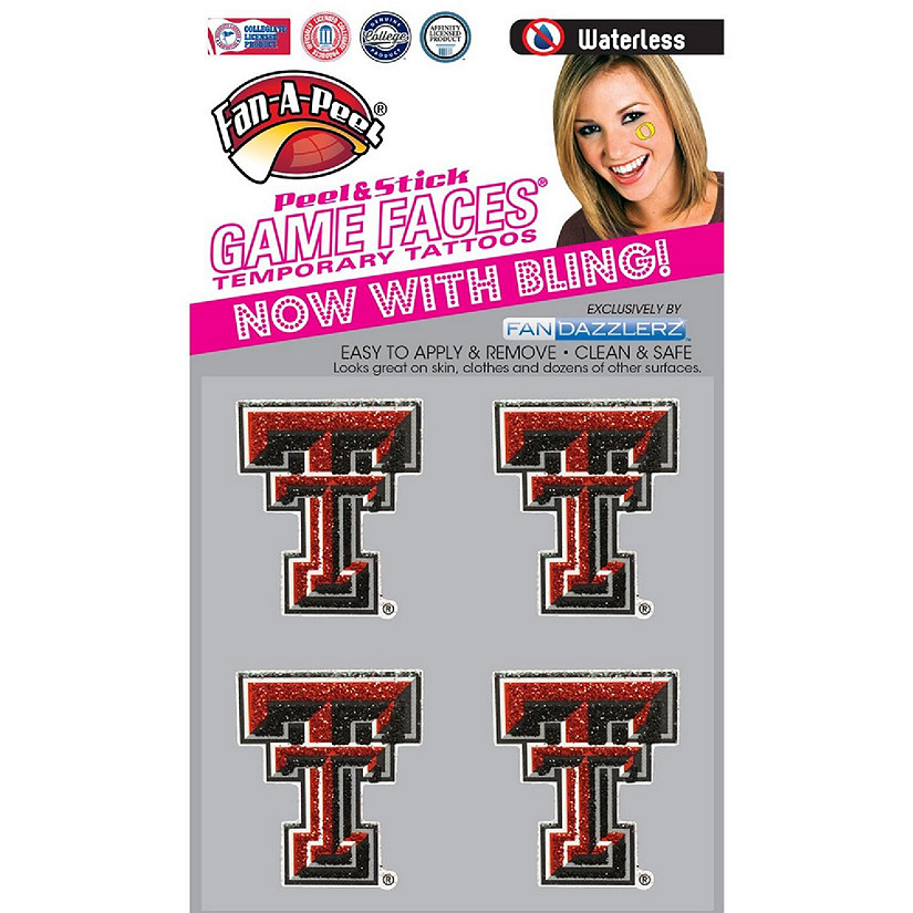 Fan-A-Peel - 1.25" - Black - Glitter Temporary Tattoos for Easy Application - Texas Tech ...